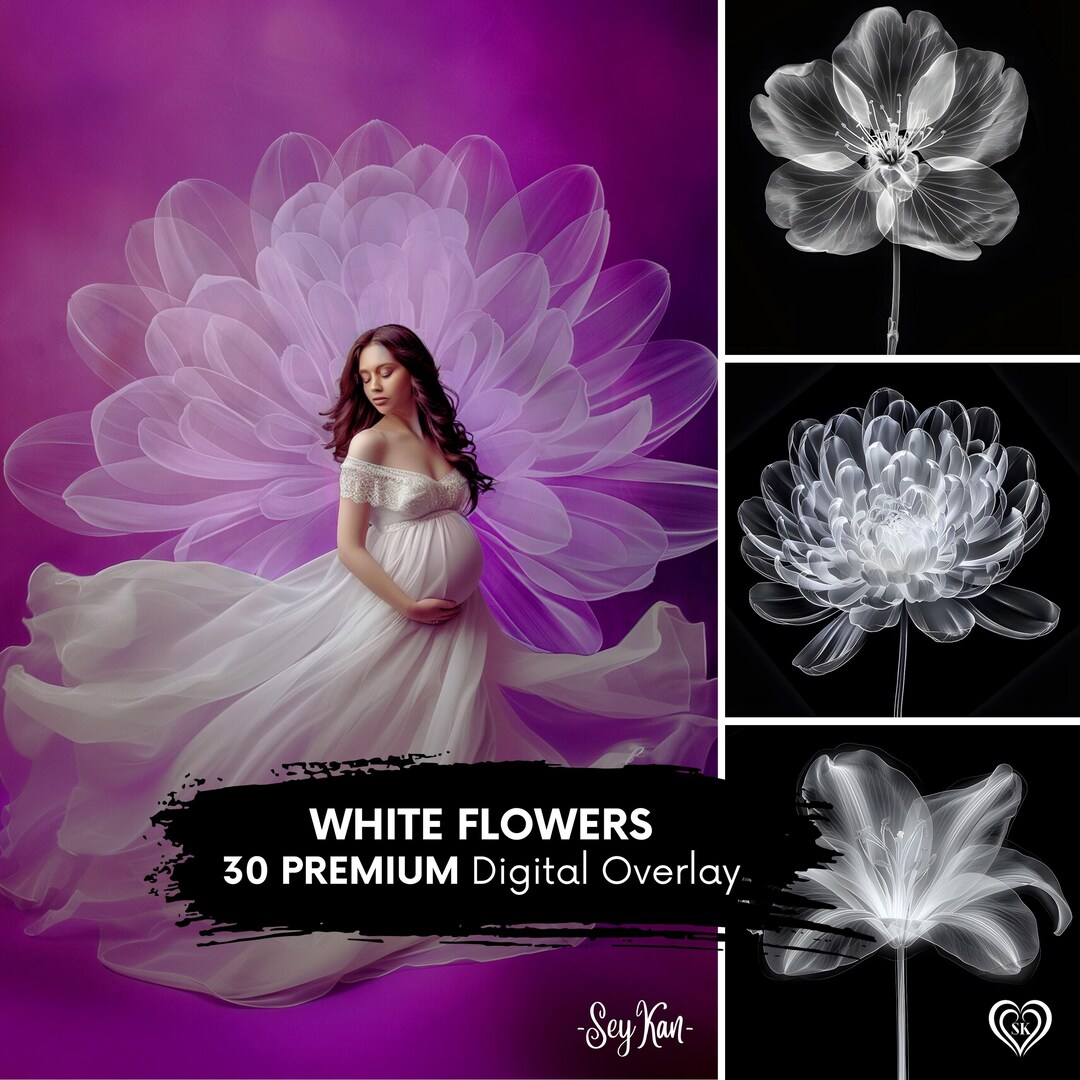 White Flowers FLORAL OVERLAY Maternity Photo Studio Overlays Blossom ...