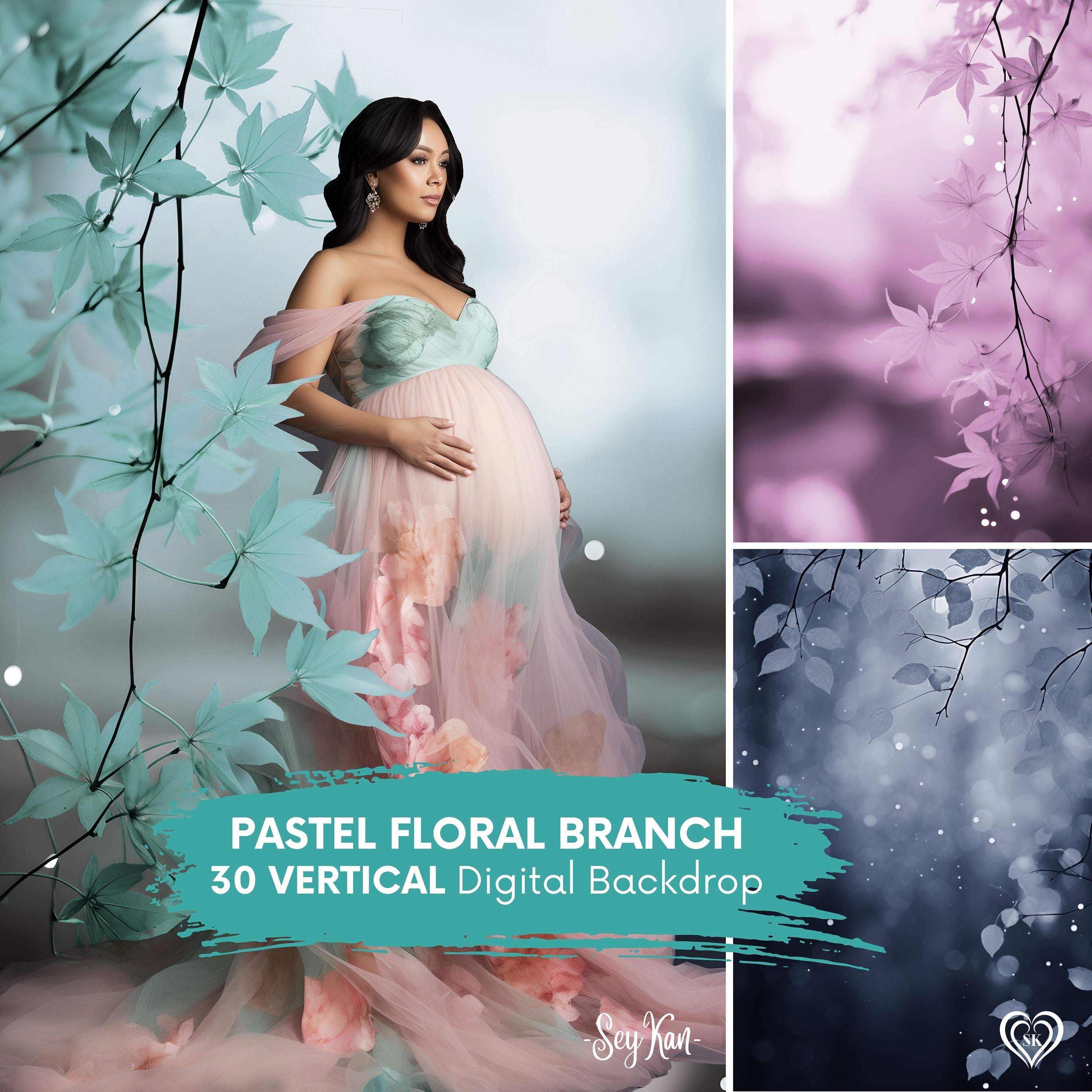 30 Pastel Floral Branch DIGITAL OVERLAY Fine Art Botanical Leaves ...