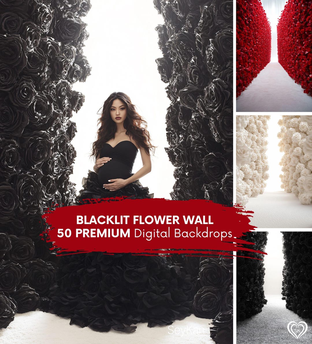 BACKLIT FLOWER WALL Digital Backdrop | Romantic Rose Fashion Tunnel ...