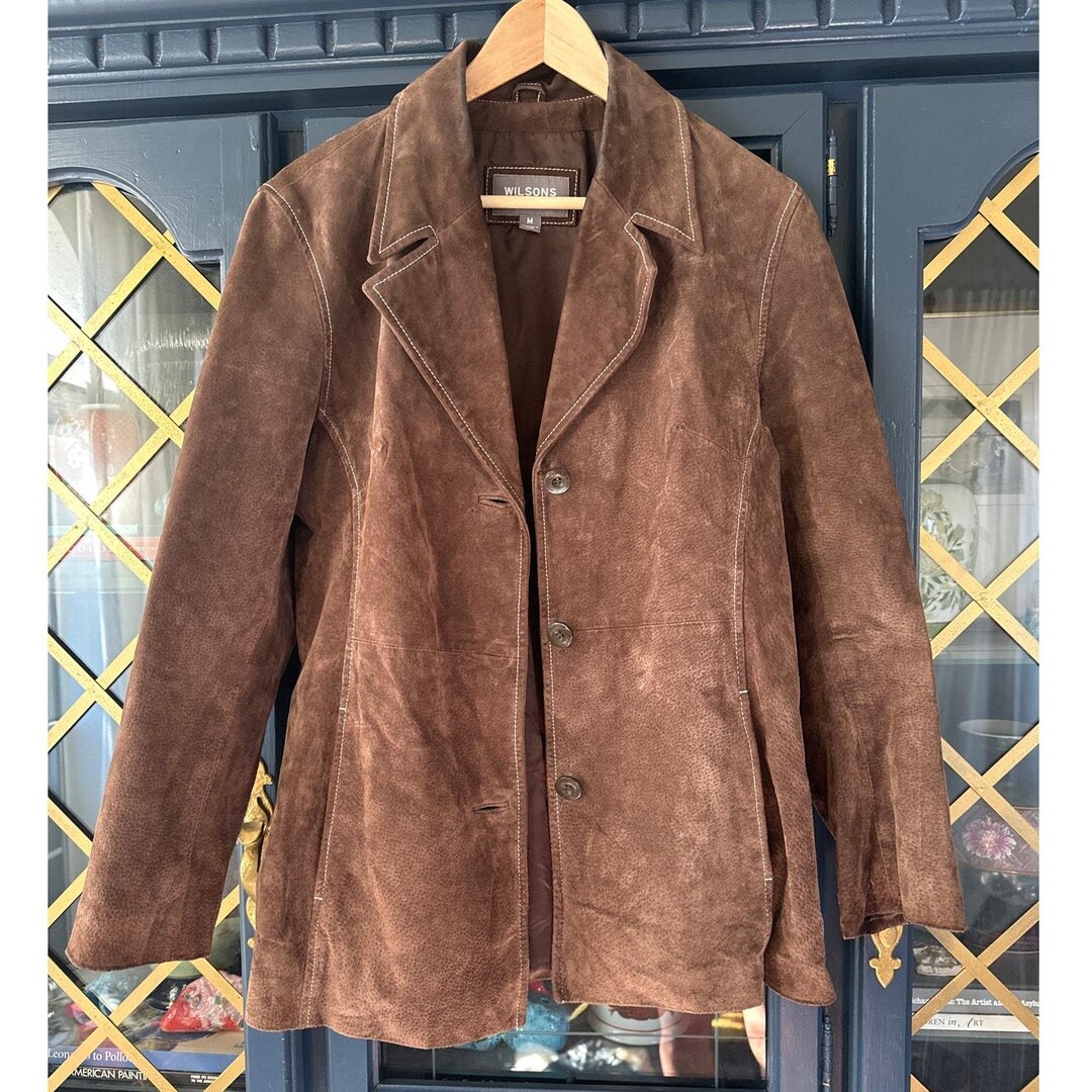 Vintage Style Wilsons Suede Leather Brown Blazer Trench Jacket Size ...