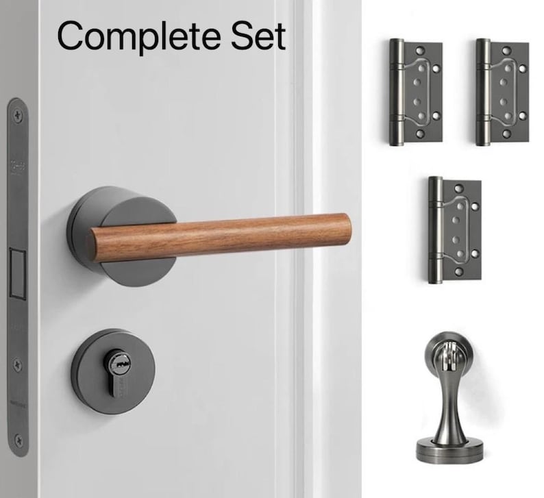 Modern Design Walnut Wood Interior Exterior Bedroom Door Lever Handle ...