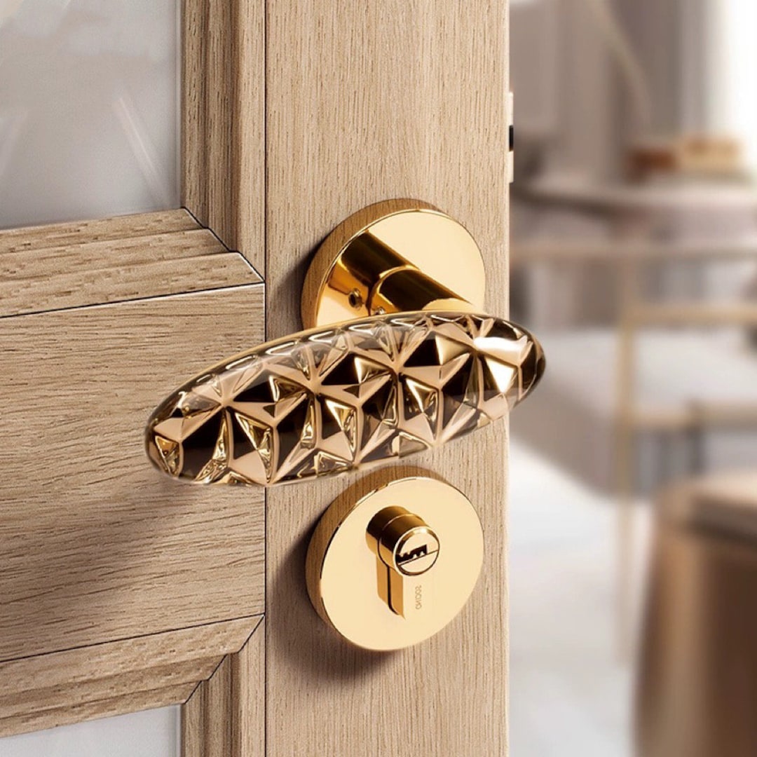 Luxury Design Gold Crystal Interior Door Lever Handle With Secure Lock ...