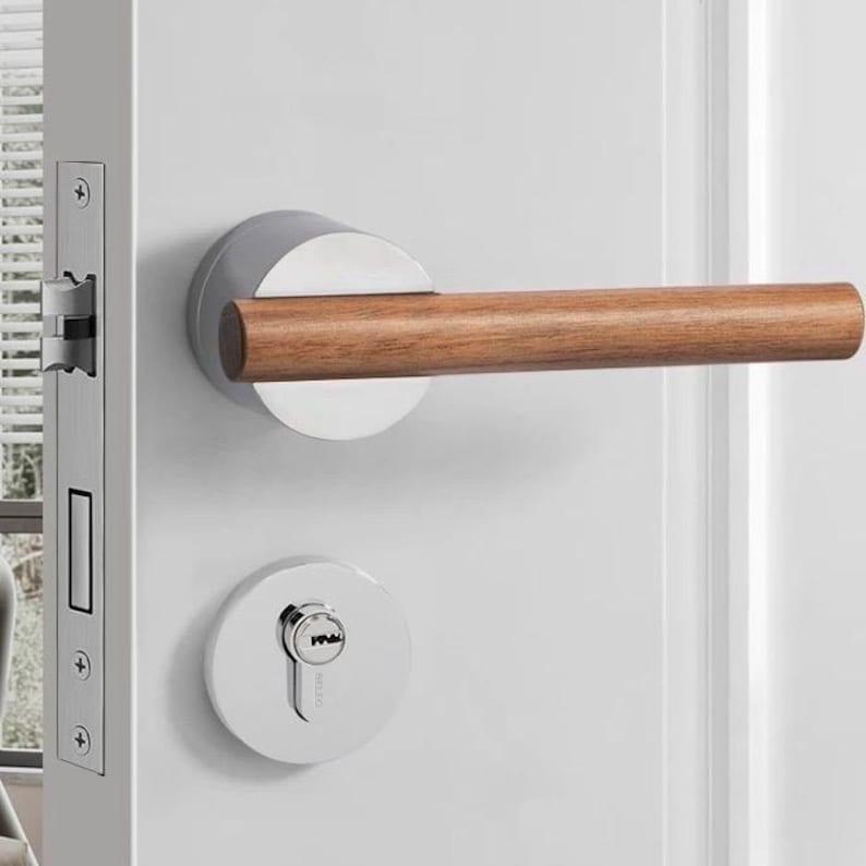 Modern Design Walnut Wood Interior Exterior Bedroom Door Lever Handle ...