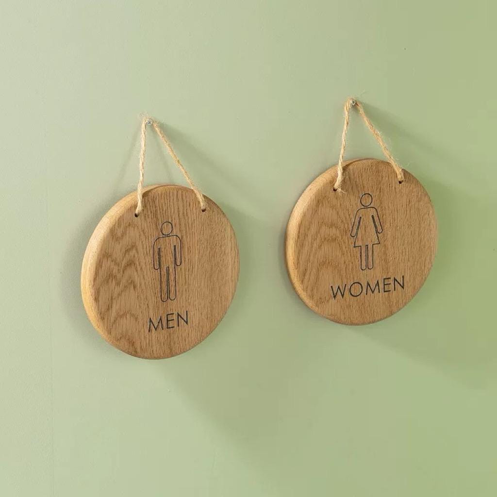 Luxury Modern White Oak Wood Washroom Sign, Bathroom Sign, Restroom ...