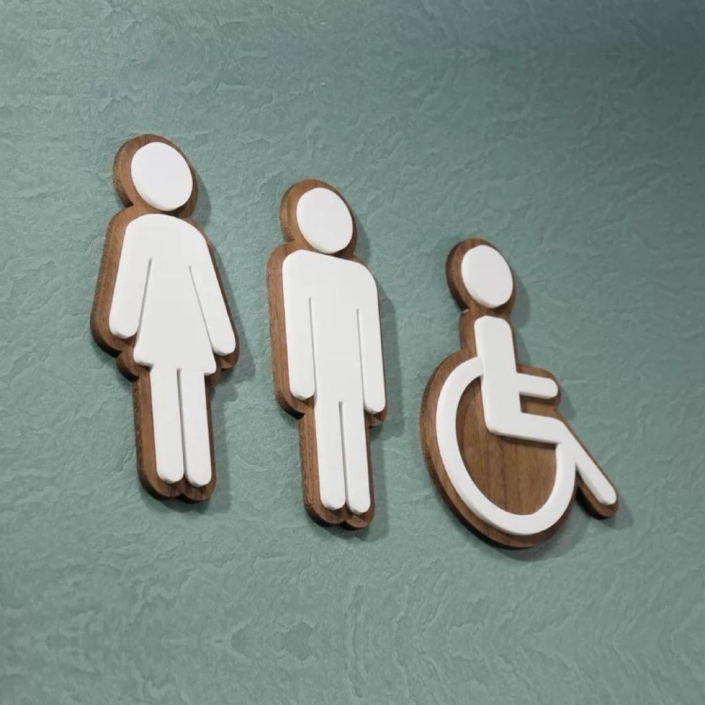 Luxury Modern Marble & Wood Washroom Sign, Bathroom Sign, Restroom Sign ...