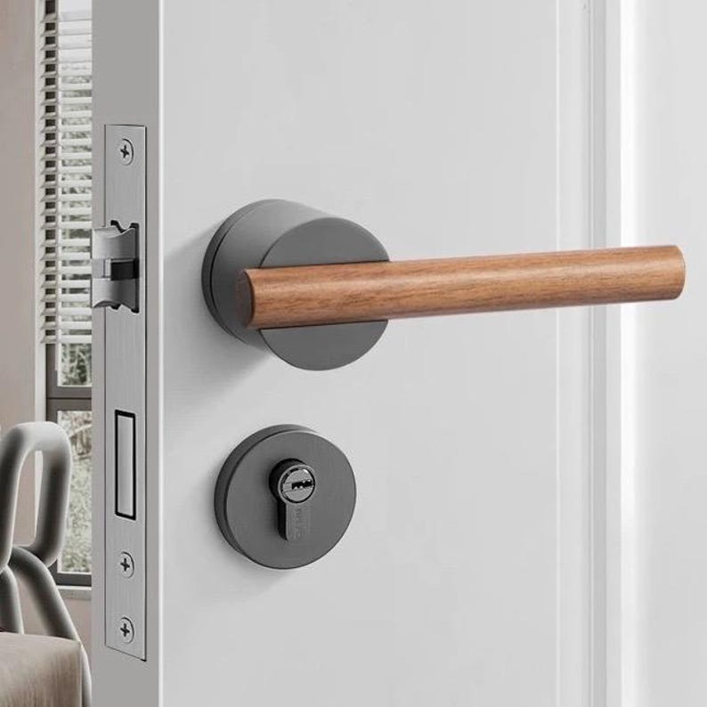Modern Design Walnut Wood Interior Exterior Bedroom Door Lever Handle ...