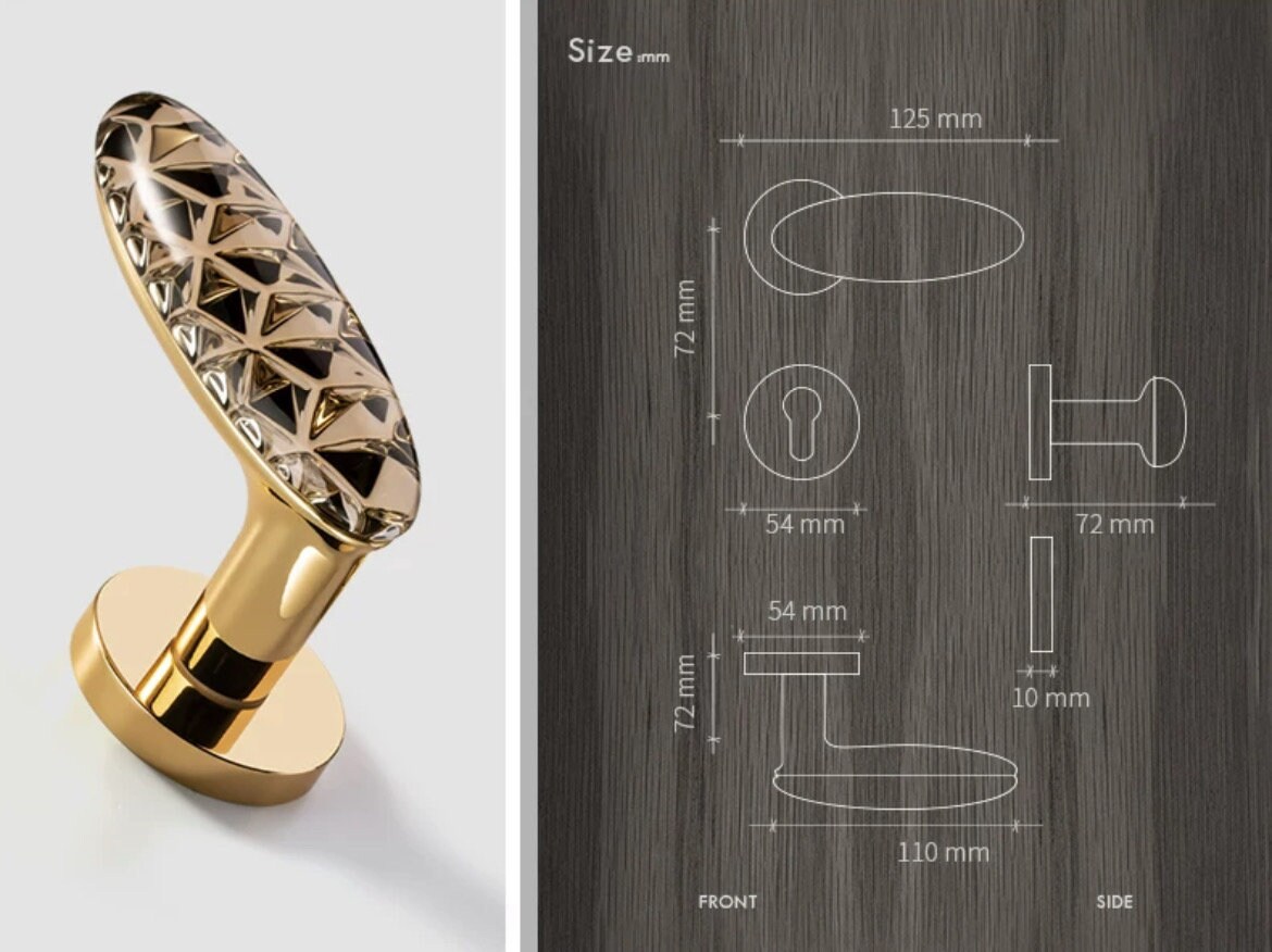 Luxury Design Gold Crystal Interior Door Lever Handle With Secure Lock ...