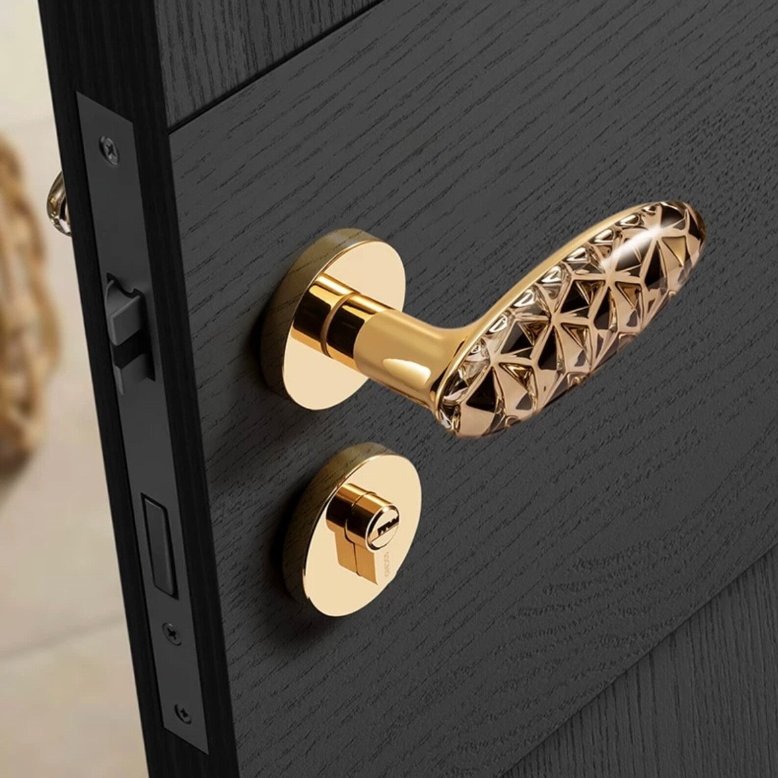 Luxury Design Gold Crystal Interior Door Lever Handle With Secure Lock ...