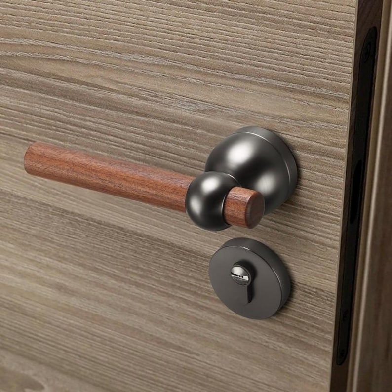 Modern Design Black Walnut Wood Interior Door Lever Handle With Secure ...