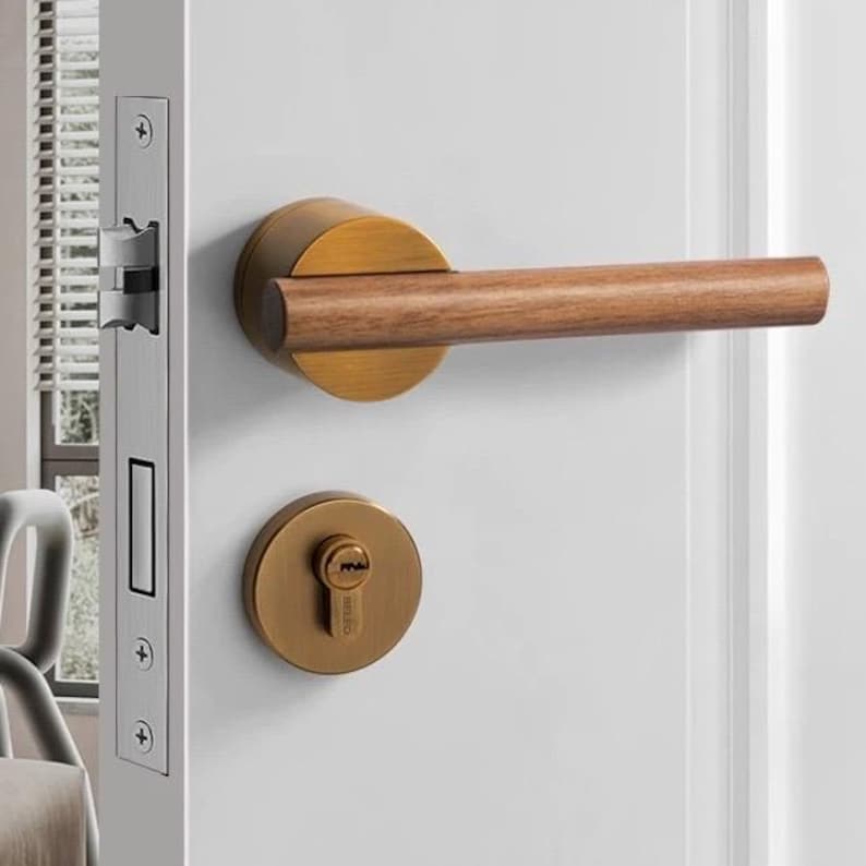 Modern Design Walnut Wood Interior Exterior Bedroom Door Lever Handle ...