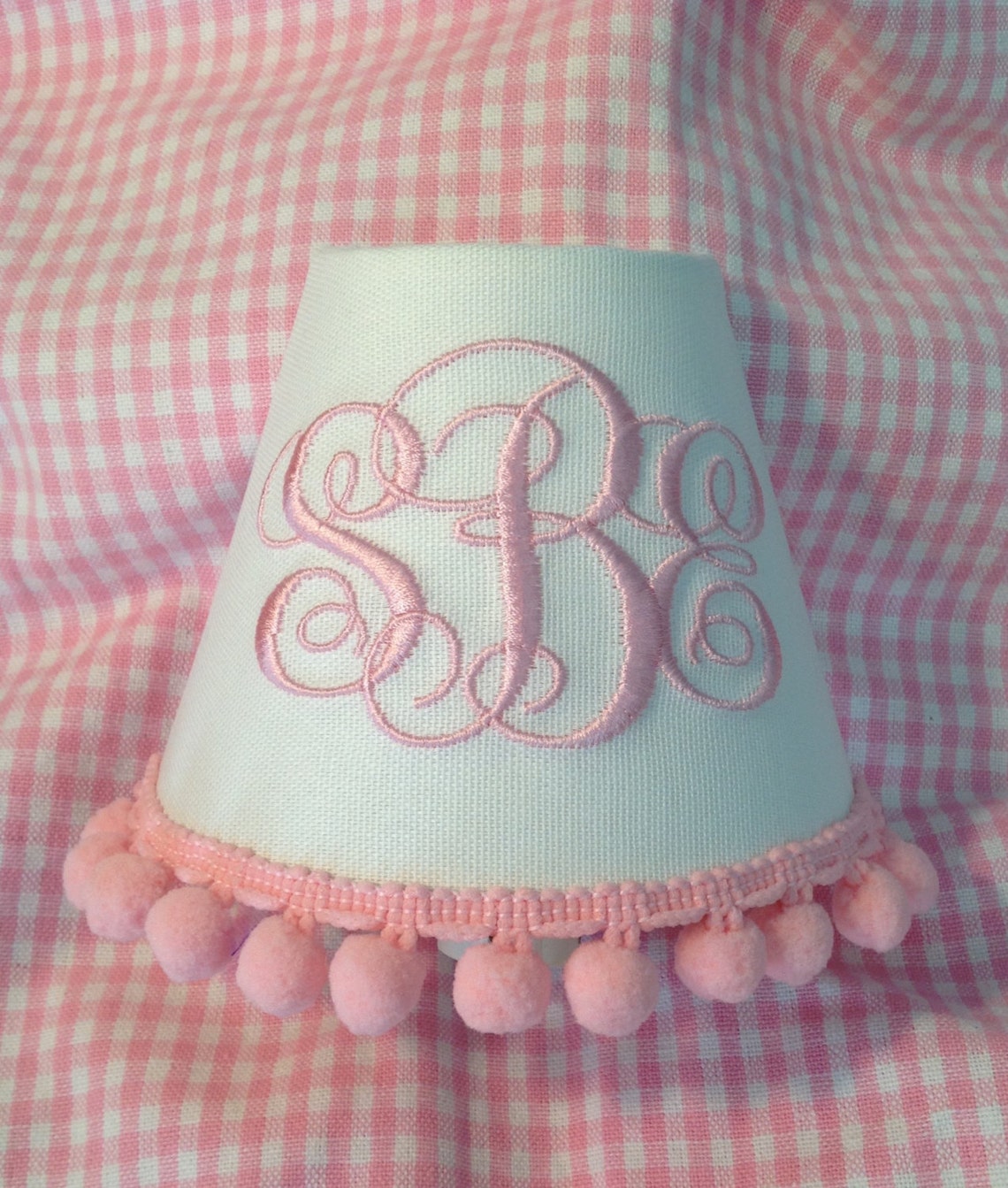 Sarah Monogrammed Night Light With Pom Pom Trim - Etsy