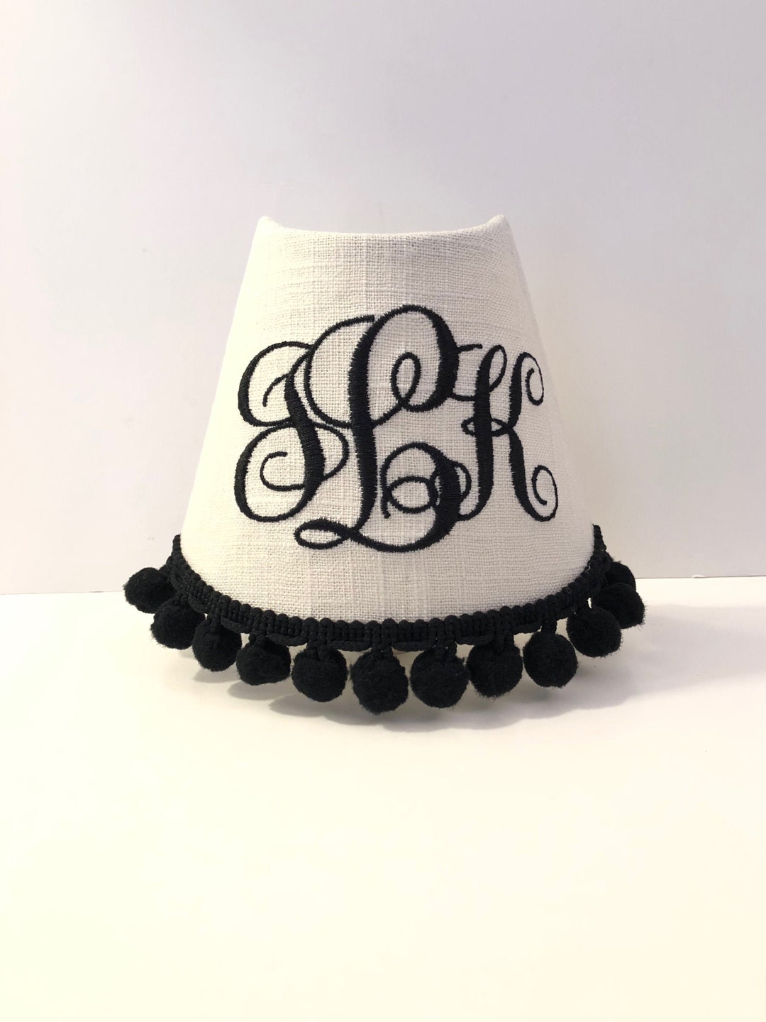 MADE TO ORDER Sarah Monogrammed Linen Night Light With Pom Pom Trim - Etsy