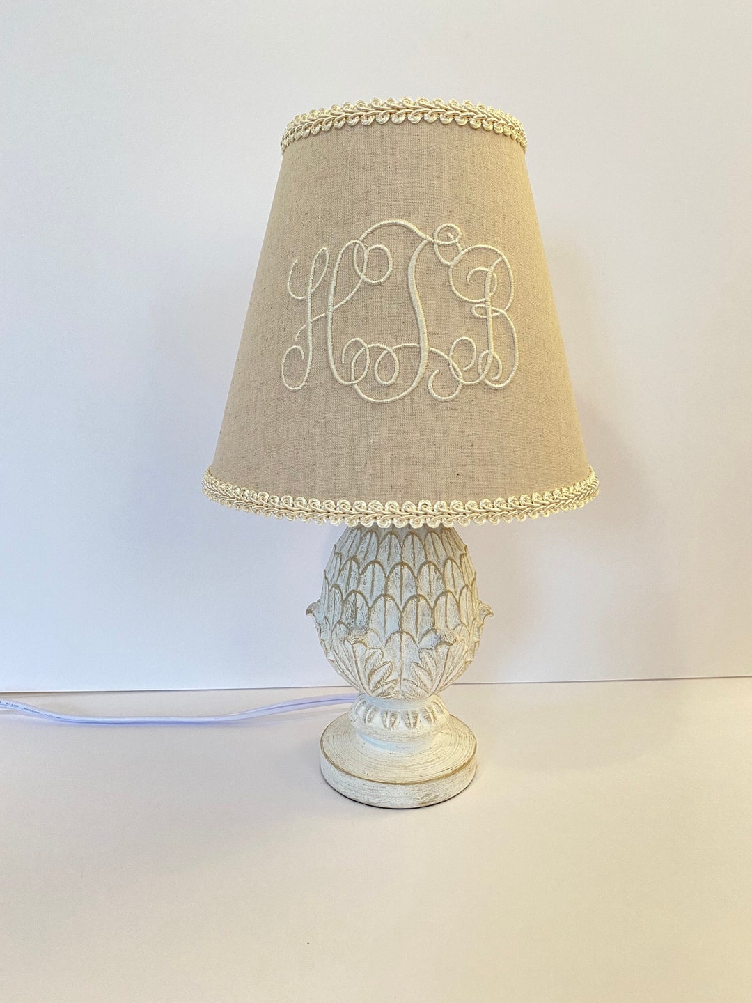 Natural Linen Monogrammed Lamp Shade your Choice of Colors for Monogram ...