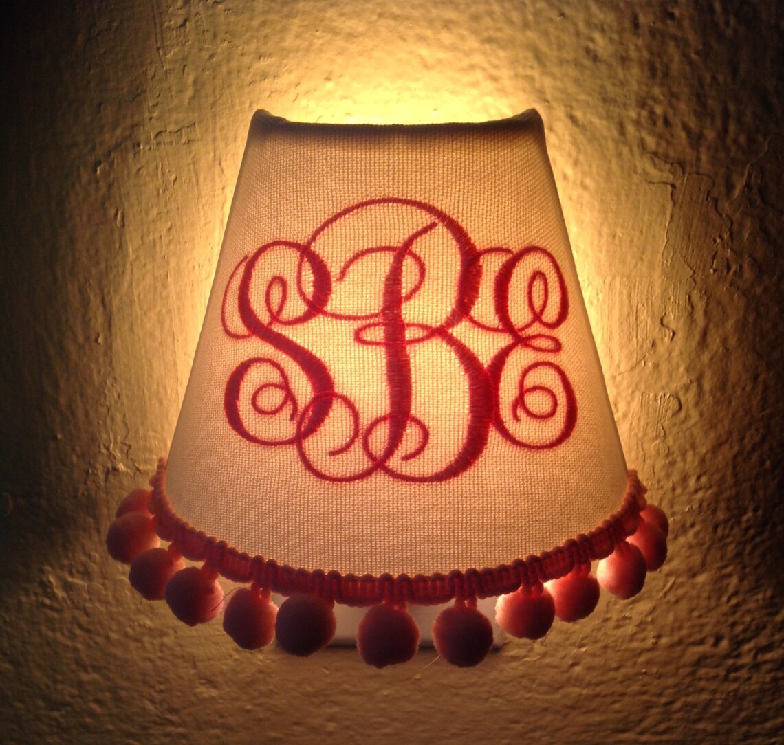 Sarah Monogrammed Night Light With Pom Pom Trim - Etsy