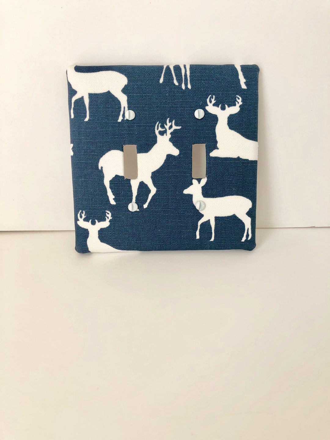 MADE TO ORDER Navy and White Deer Buck Fabric Covered Light Switch ...