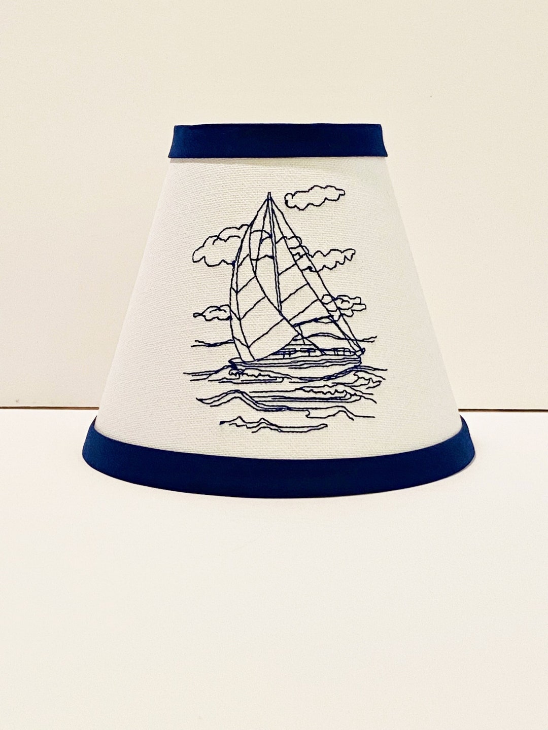 MADE TO ORDER Sailboat Embroidered Sconce/chandelier Lamp Shade White ...