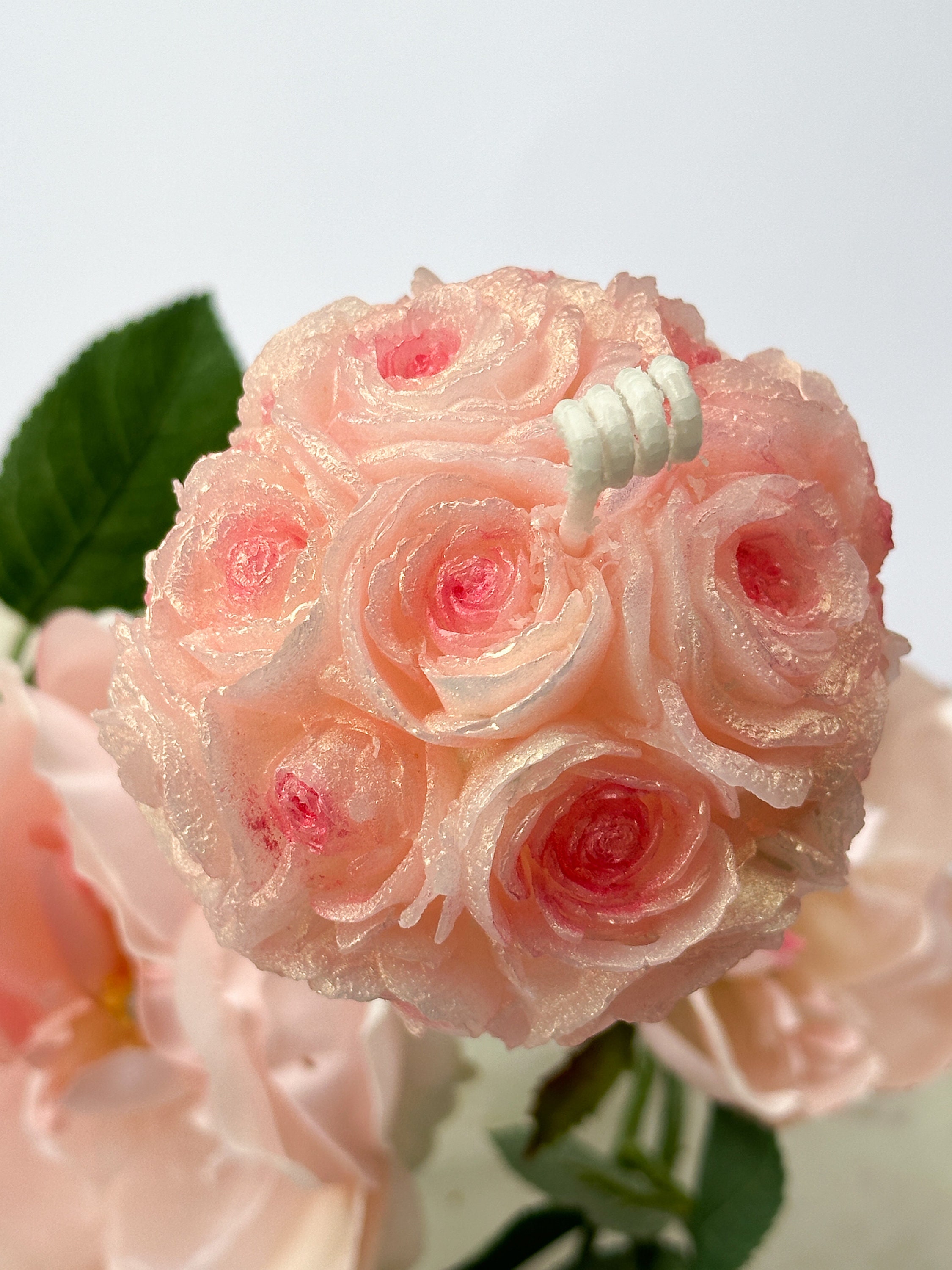 Rose Candle, Baby Pink Rose Candle, Rose Pillar Candle, Rose Scented ...