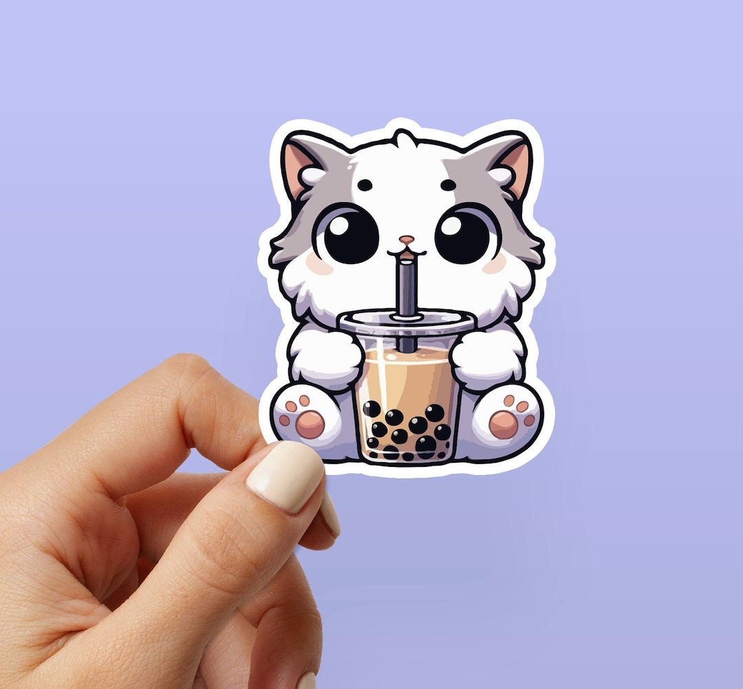 Boba Cat Sticker, Cat Boba Sticker, Boba Cat, Cat Boba, Boba Sticker ...