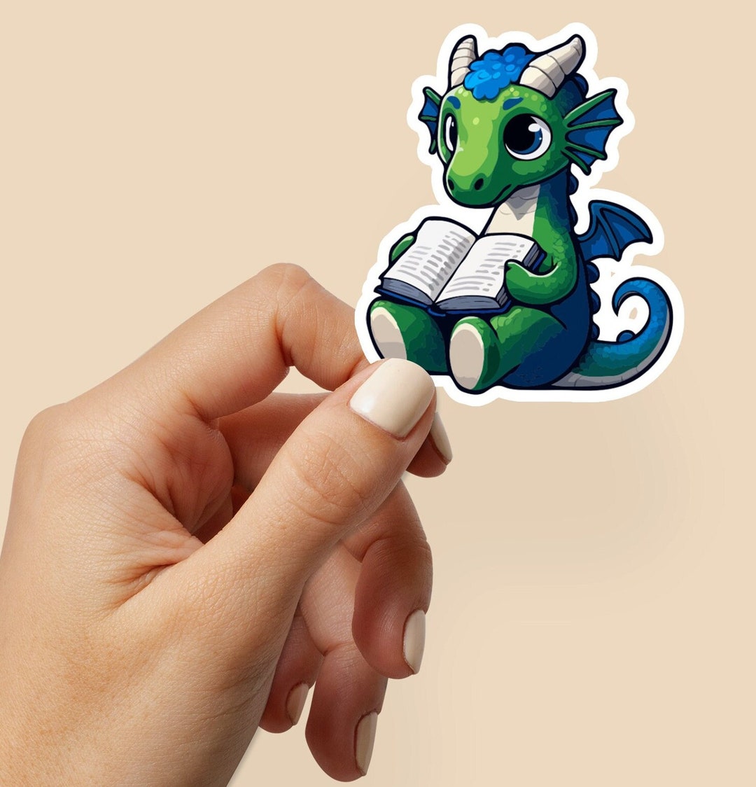 Dragon Reading A Book Sticker, Book Dragon Sticker, Dragon Reading A ...