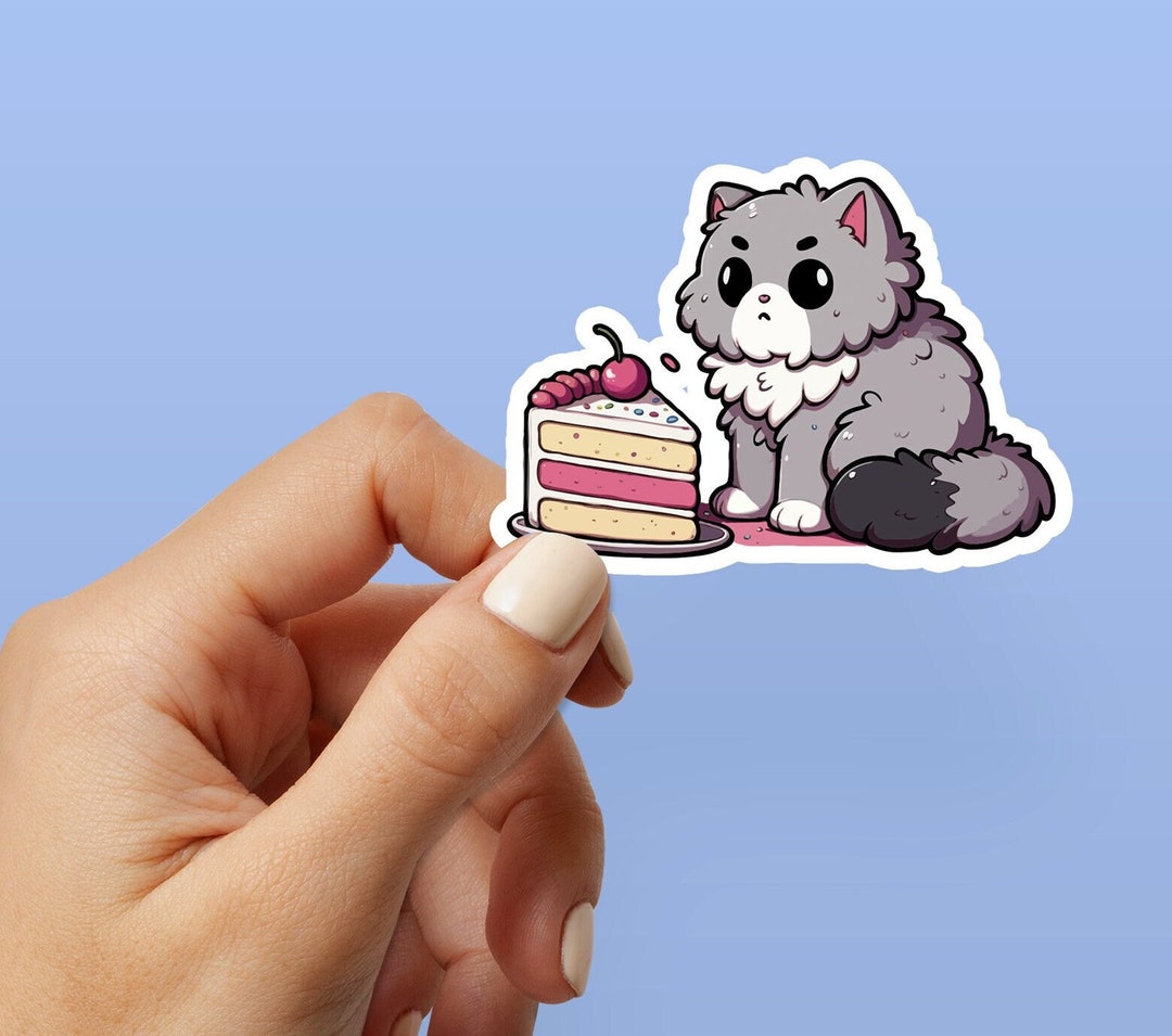 Cat Cake Sticker, Cat Birthday Cake, Cake for Cat, Cake Slice Sticker ...