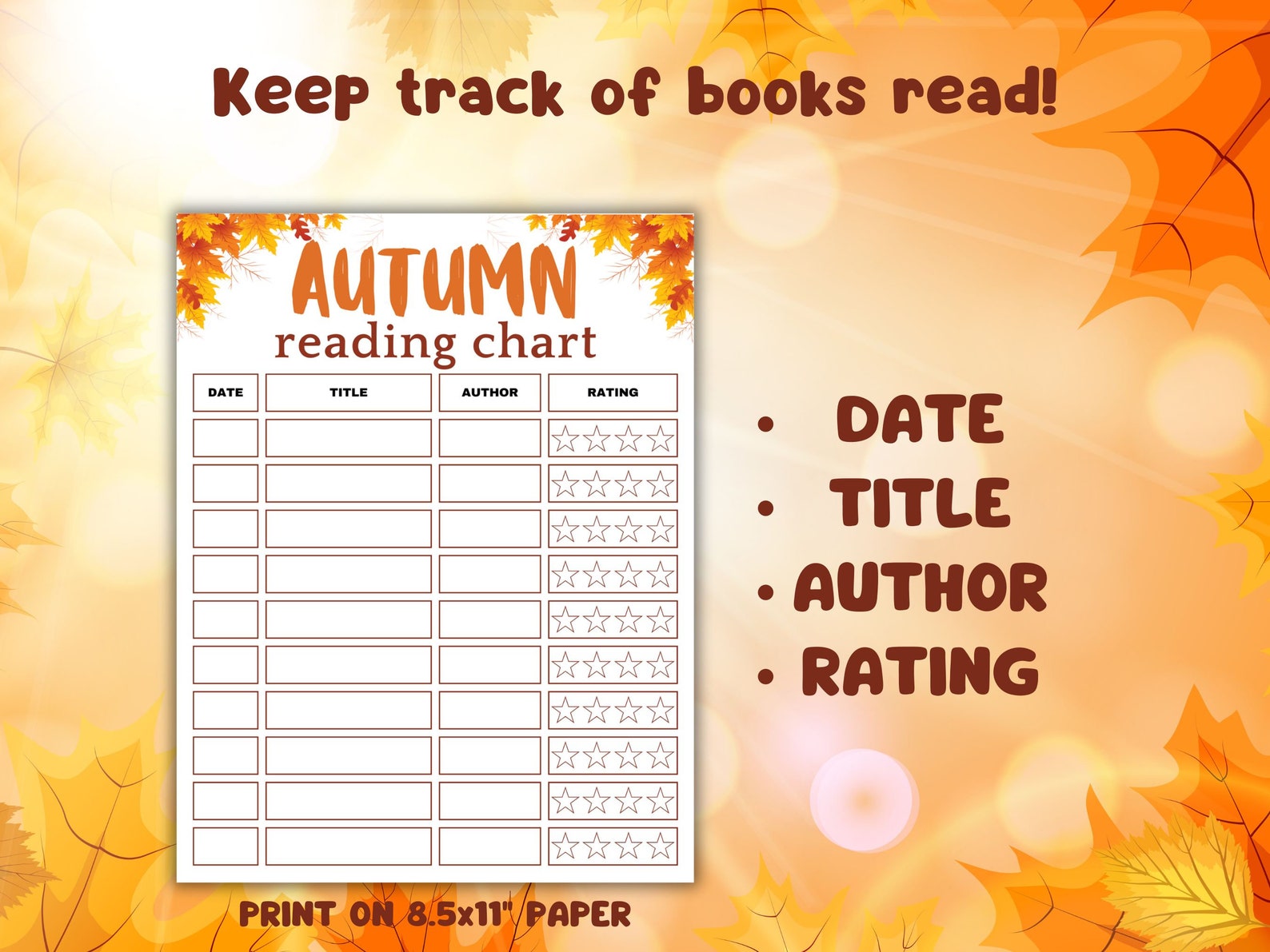 Autumn Reading Challenge, Printable Reading Challenge, Autumn Reading ...