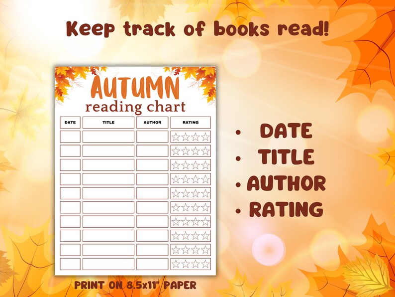 Autumn Reading Challenge, Printable Reading Challenge, Autumn Reading ...