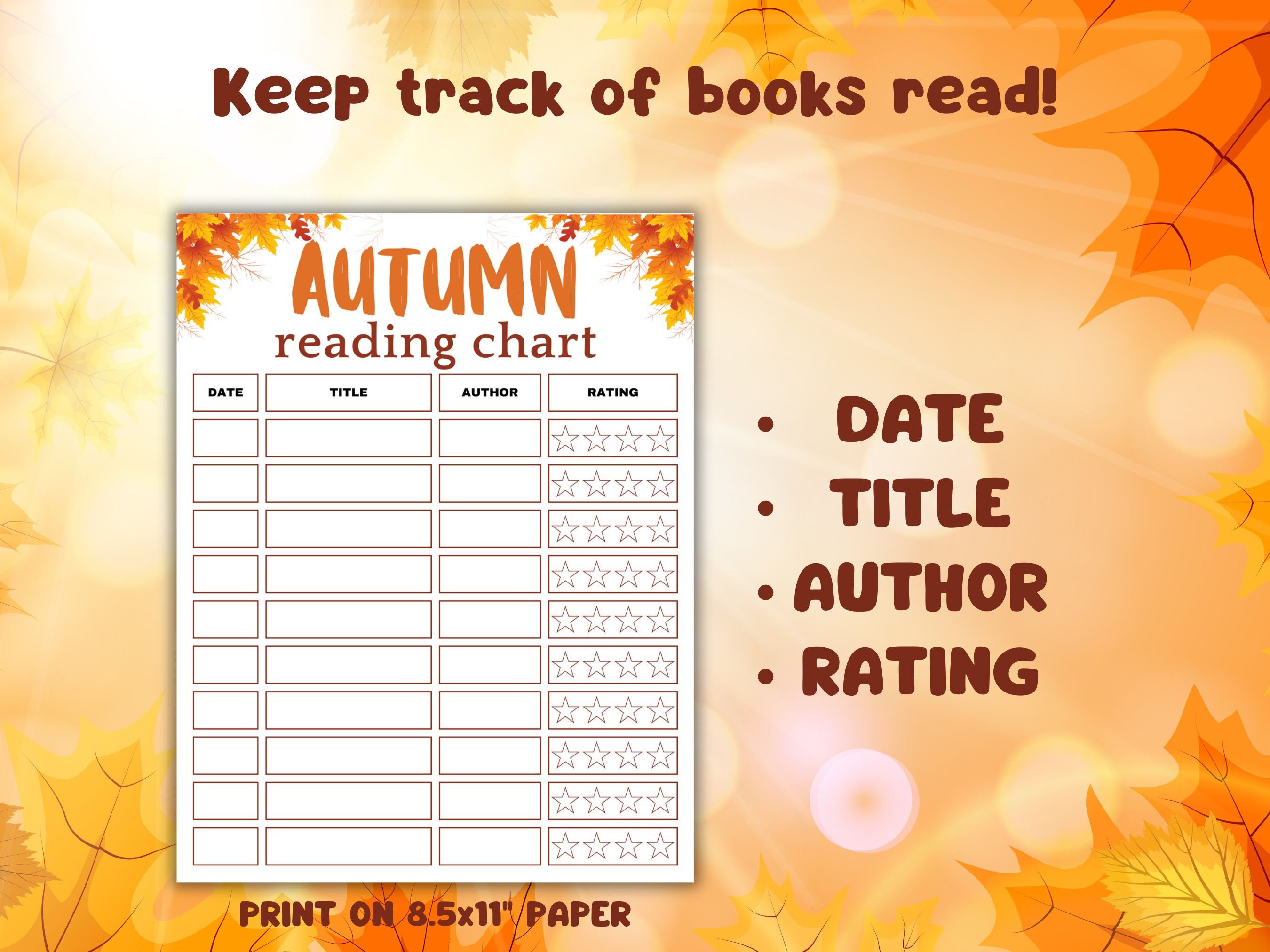 Autumn Reading Challenge, Printable Reading Challenge, Autumn Reading ...
