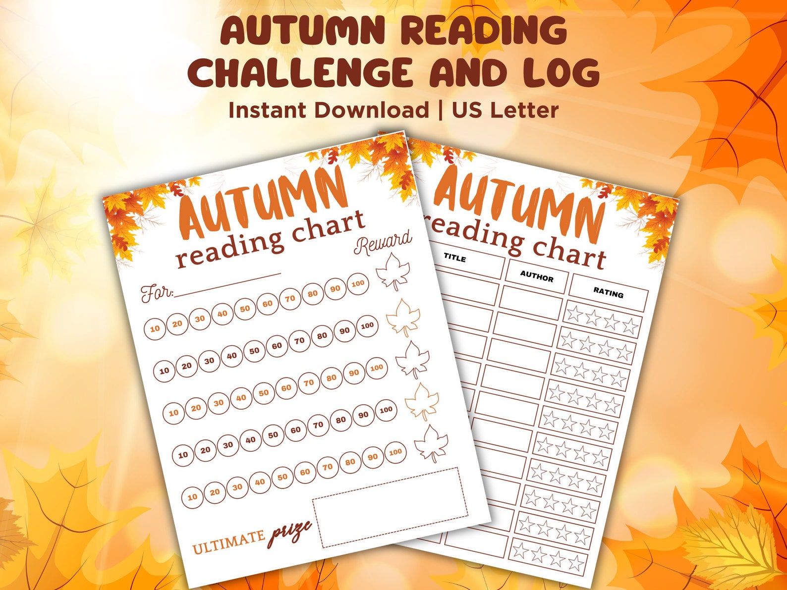 Autumn Reading Challenge, Printable Reading Challenge, Autumn Reading ...