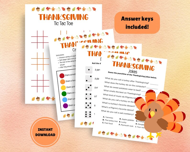 Thanksgiving Game Bundle, Printable Games for Kids, Thanksgiving ...