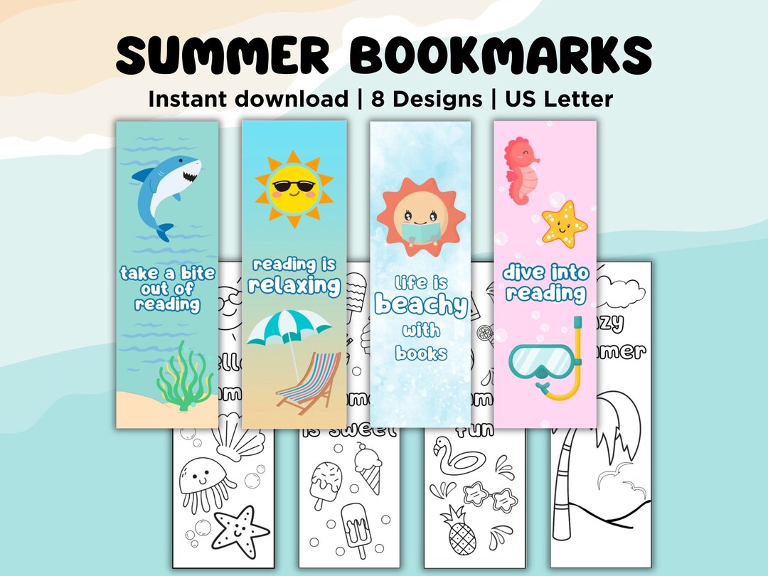Bookmarks for Kids, Printable Summer Bookmarks, Summer Themed Bookmarks ...