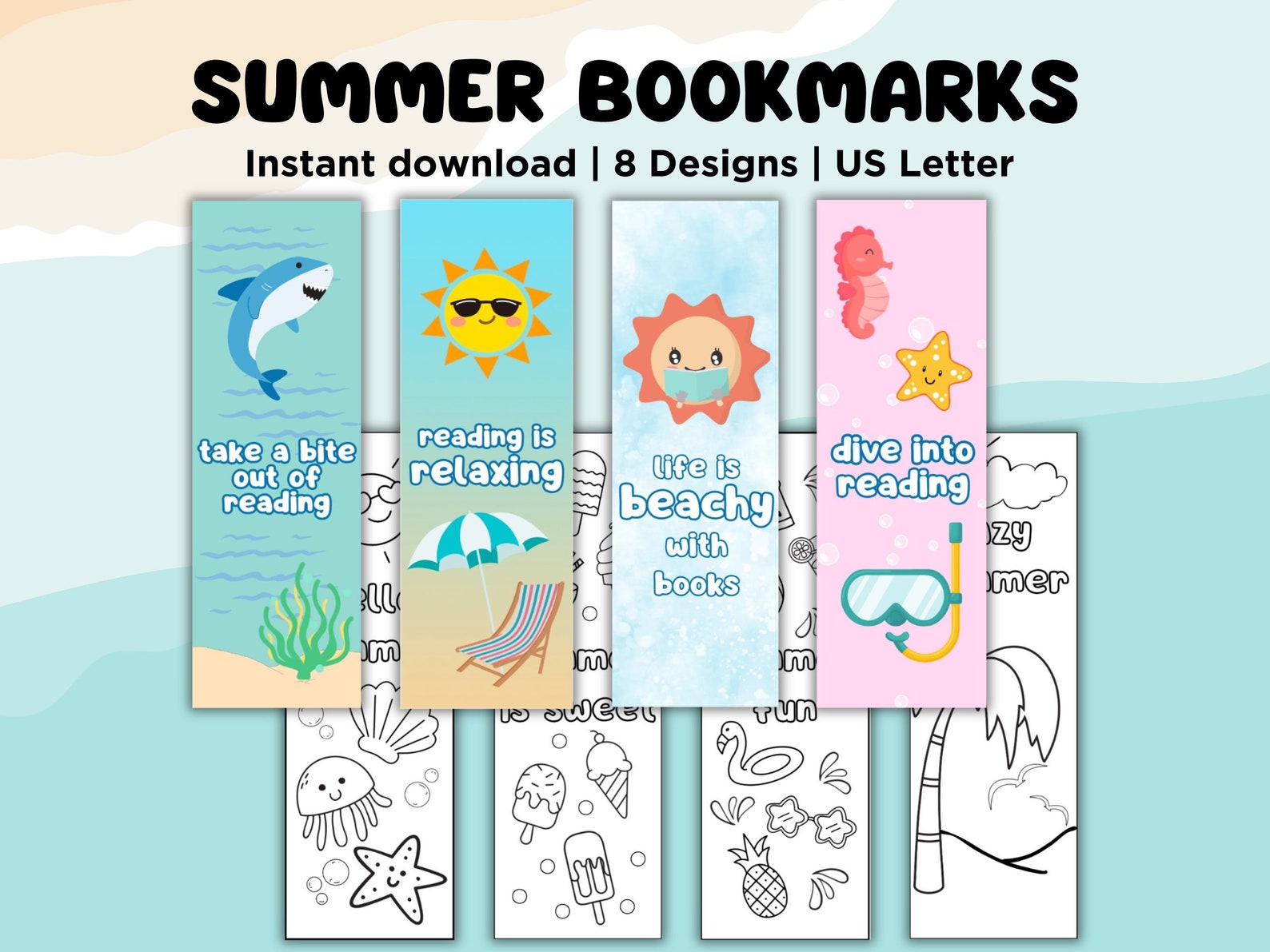 Bookmarks for Kids, Printable Summer Bookmarks, Summer Themed Bookmarks ...