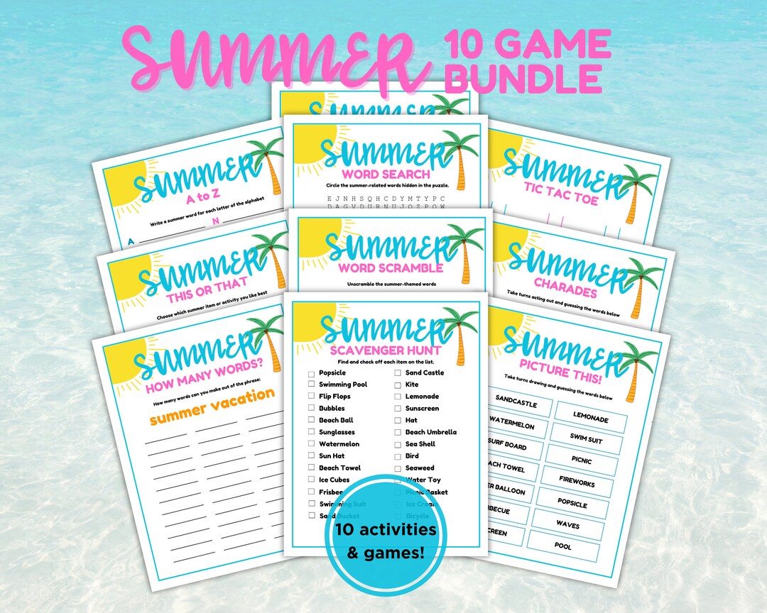 Summer Game Bundle, Printable Games for Kids, Summer Vacation ...