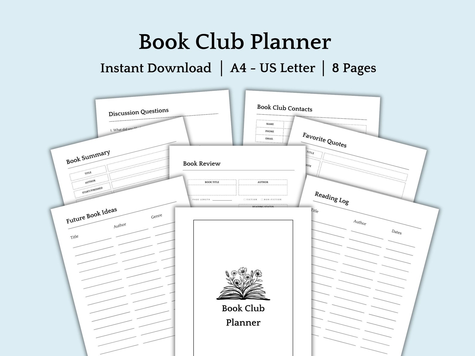 Book Club Planner Bundle, Book Club Planner Printable, Reading Planner ...