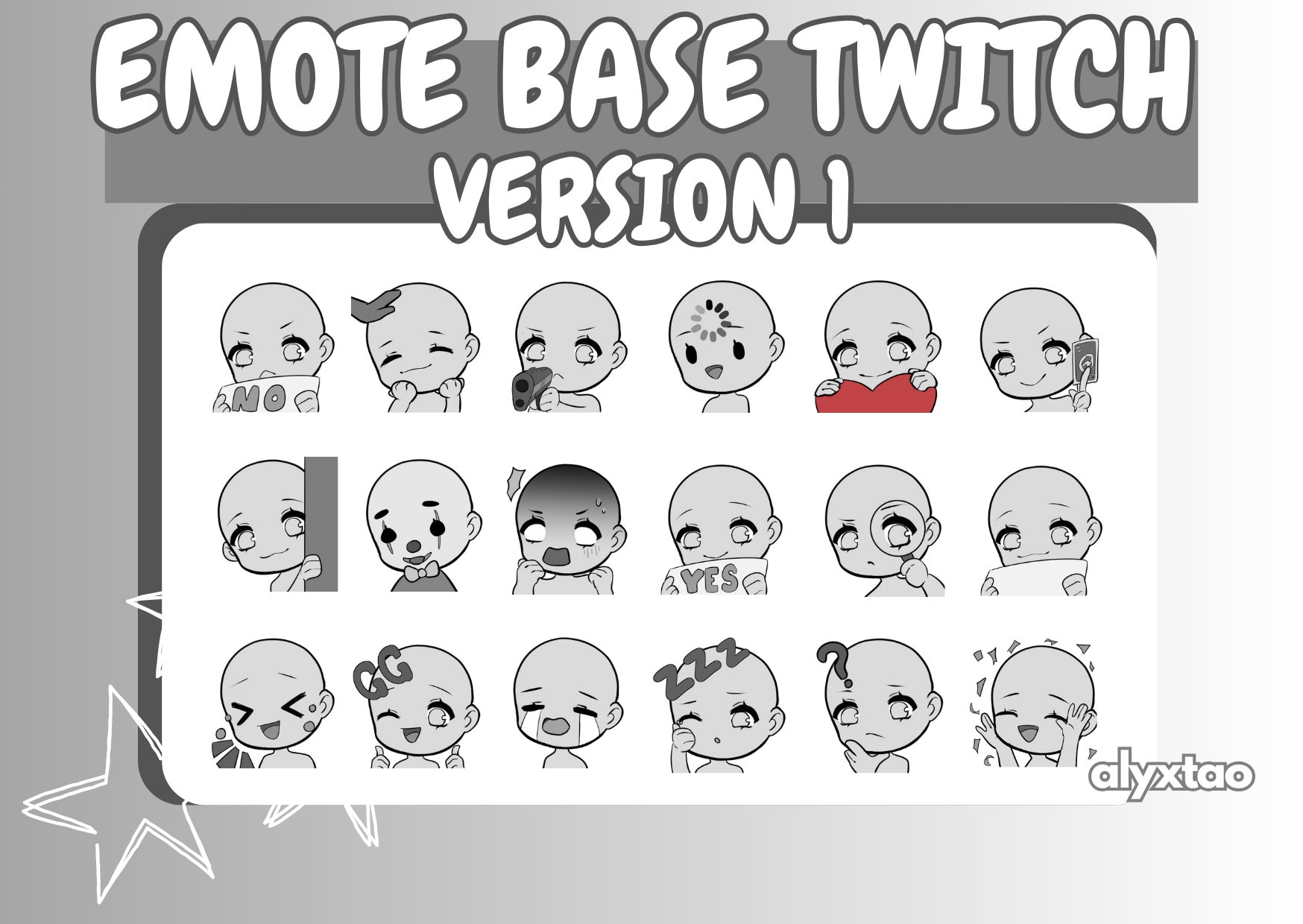 Emote Base Pack 18 Emotes for Twitch Emote Stream Chibi Base Emote ...