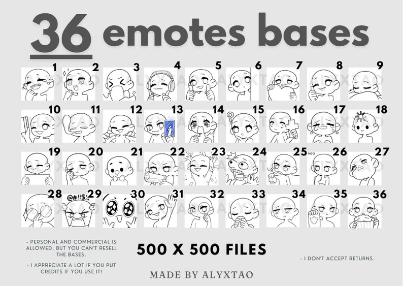 Emote Base Pack 36 !! Emotes for Twitch Emote Stream Chibi Base Emote ...