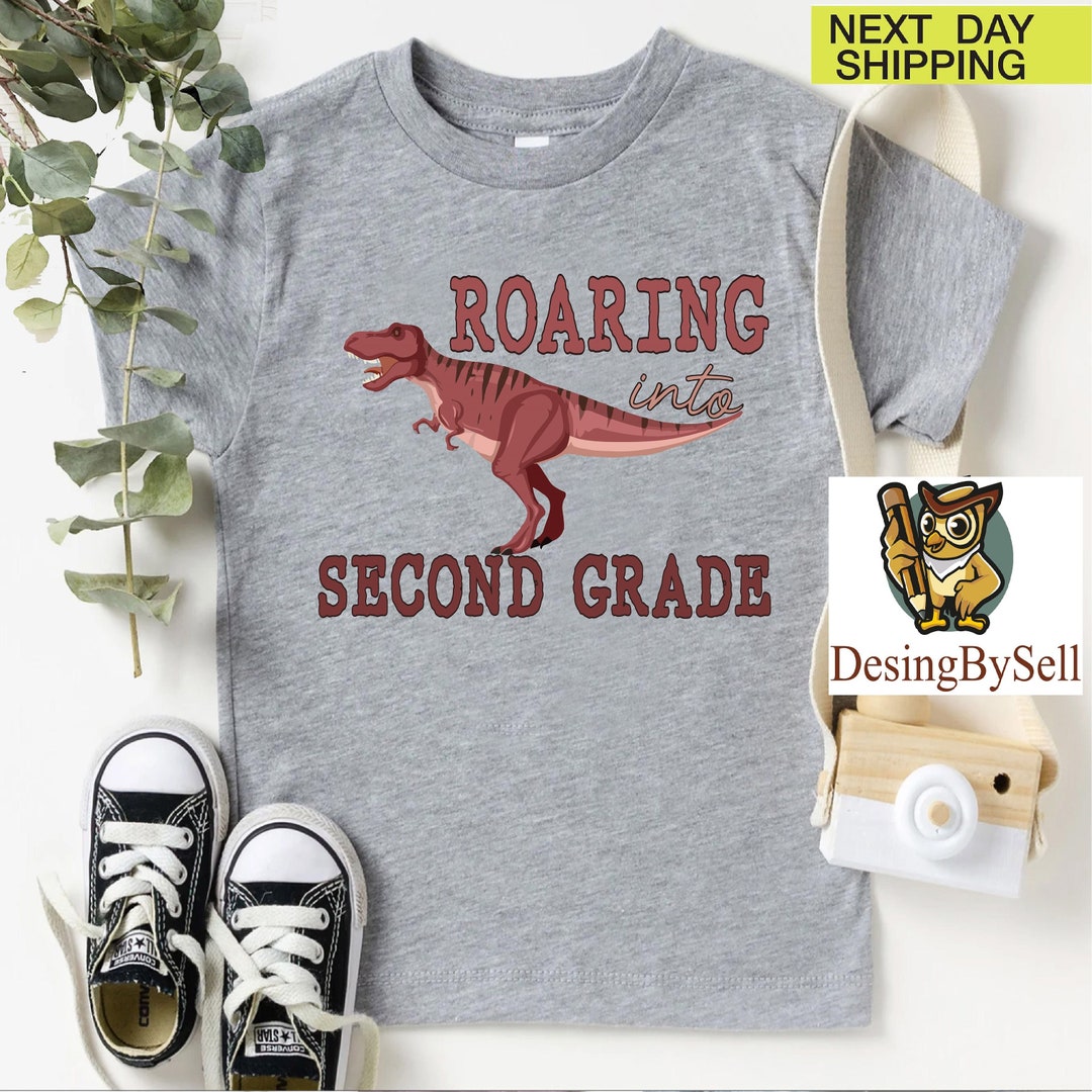 Second Grade Shirt,roaring Into Second Grade Tee,t-rex School Shirt ...