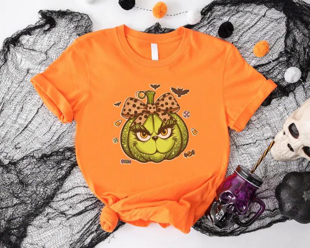 Grinch Pumpkin Halloween Shirt, Funny Fall Graphic Tee for Adults and ...