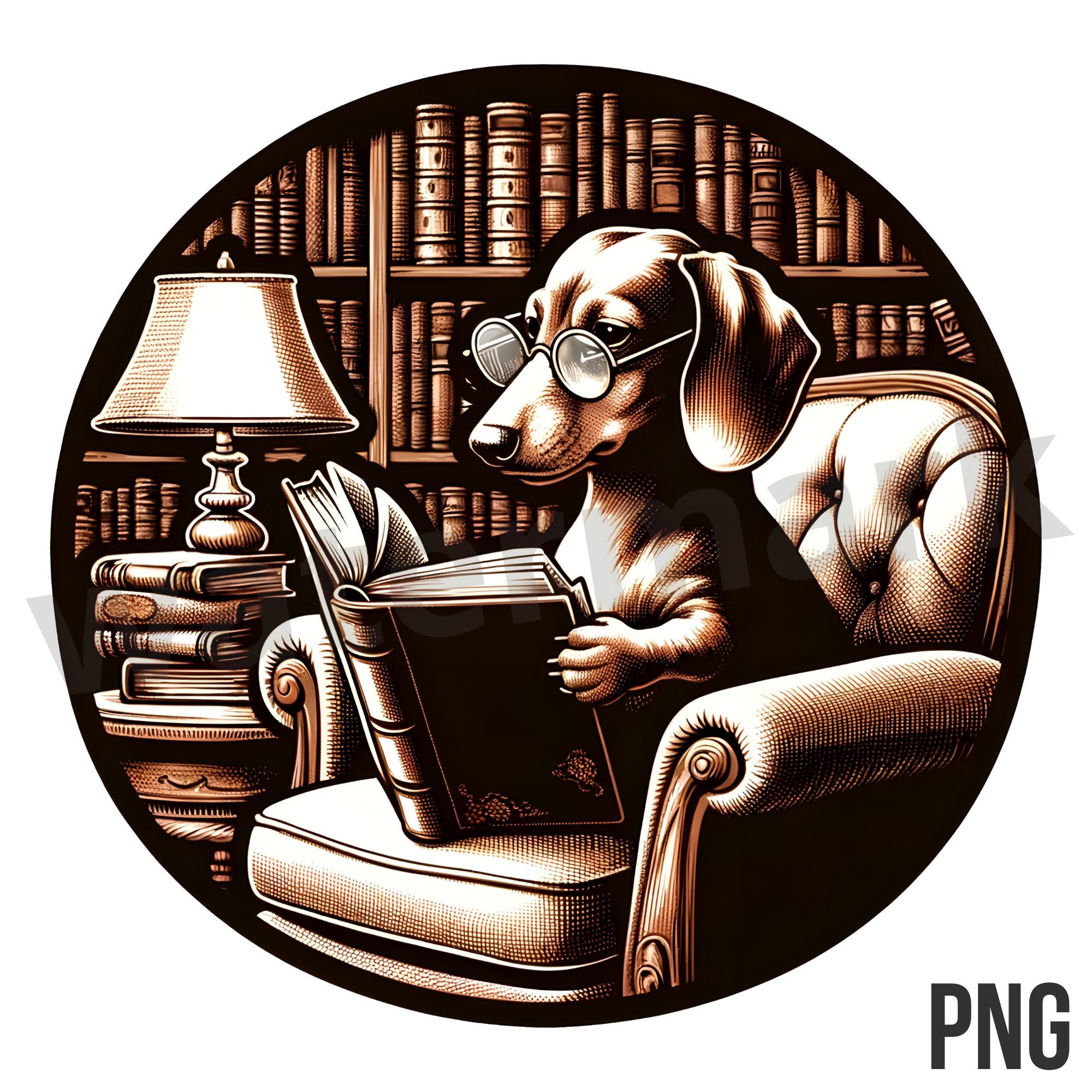 Vintage Style Dachshund Reading A Book With Glasses PNG, Old-fashioned ...