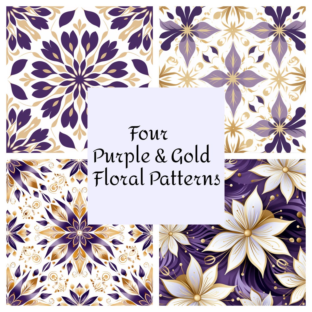 Regal Blooms: Purple & Gold Floral Digital Pattern Collection - Etsy