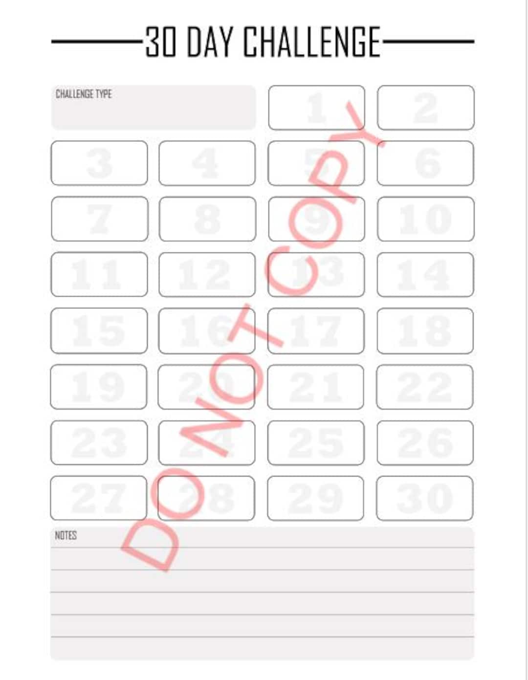 30 Day Blank Fitness Challenge, Printable, Digital Download - Etsy