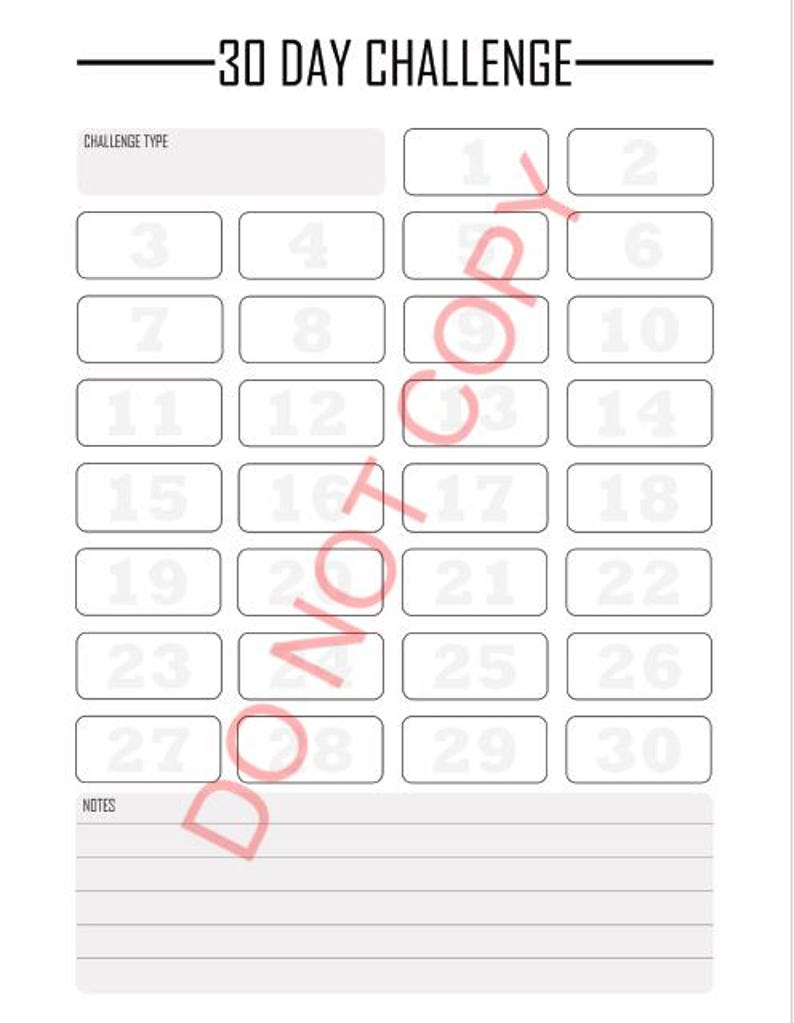 30 Day Blank Fitness Challenge, Printable, Digital Download - Etsy