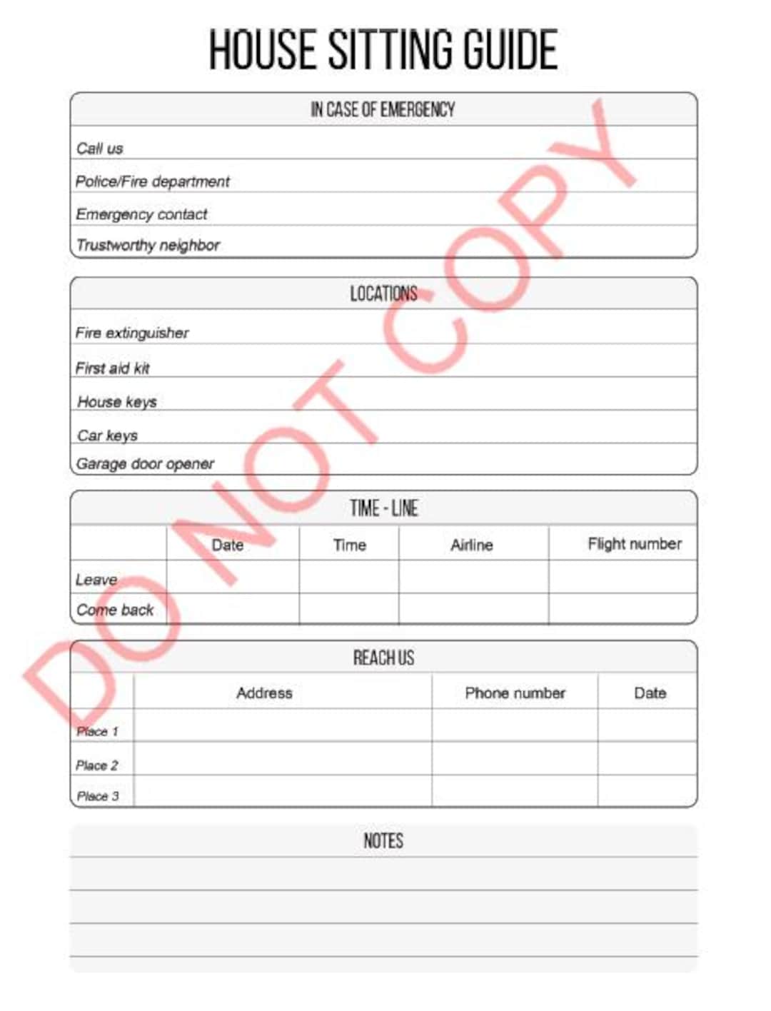 House Sitting Guide, Printable, Digital Download - Etsy