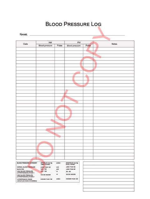 Blood Pressure Log/digital Download, Printable - Etsy