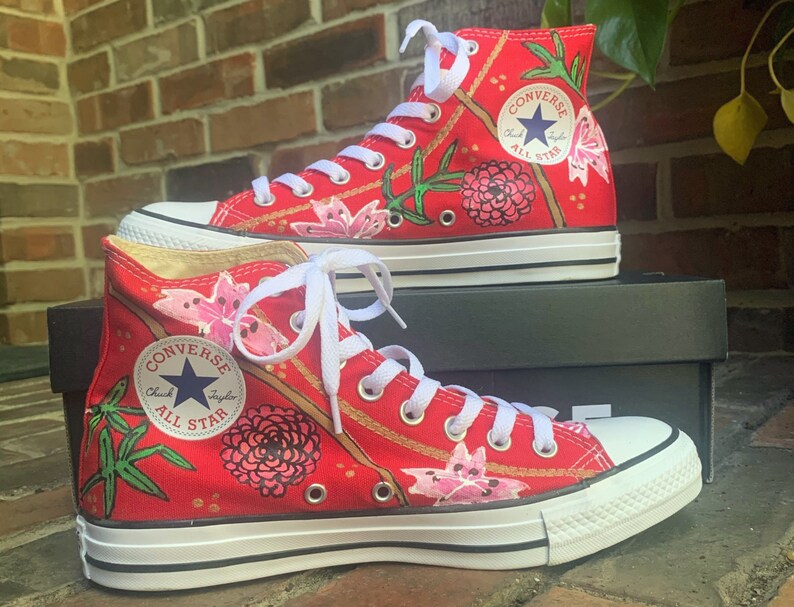 Custom Hand Painted Japanese Garden Tattoo Art Converse High | Etsy