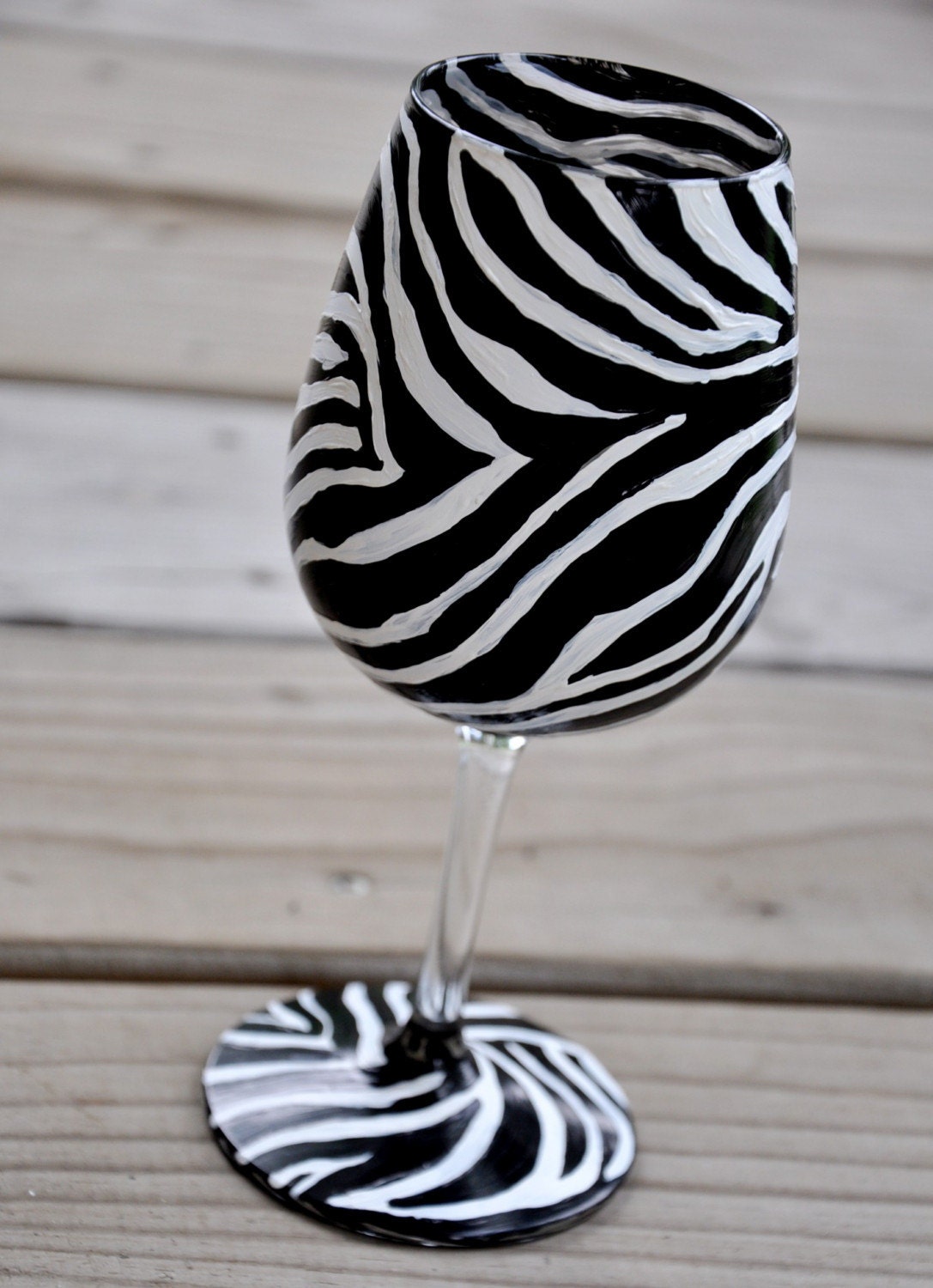 Zebra Wine Glass Custom Hand Painted With a Wild Black and White ...