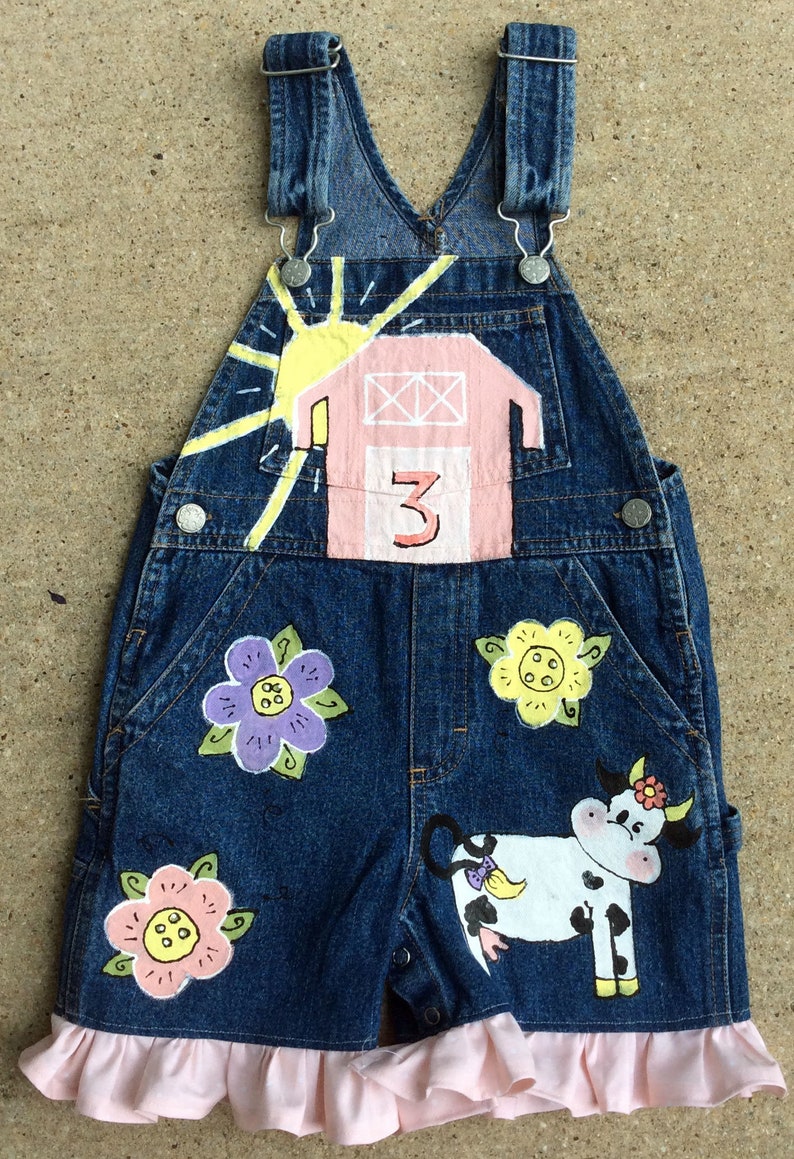 Barnyard Denim Overalls for Toddler Girl Hand Painted Farm | Etsy