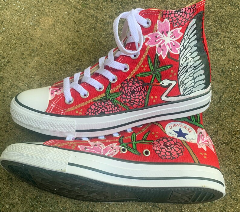 Custom Hand Painted Japanese Garden Tattoo Art Converse High | Etsy