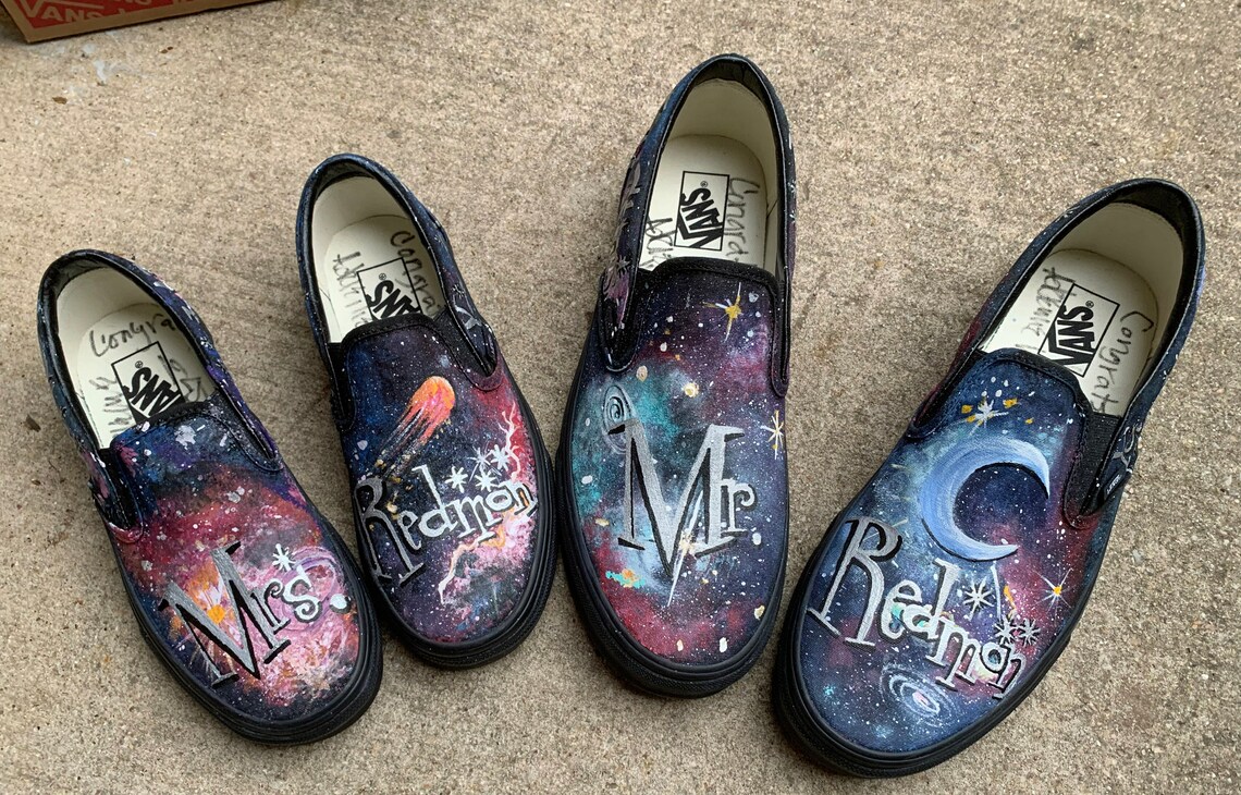 Custom Painted Galaxy Vans, Wedding Sneakers, Mr. & Mrs. Shoes (2 Pair ...