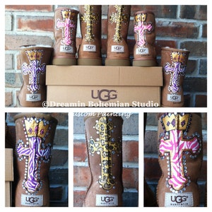 UGGS, Custom Painted Boots, Painted Zebra or Leopard Cross Crown Design ...