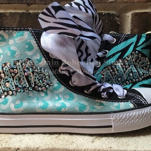 Painted Converse Pink Zebra and Leopard Print, Handpainted Hi Top ...